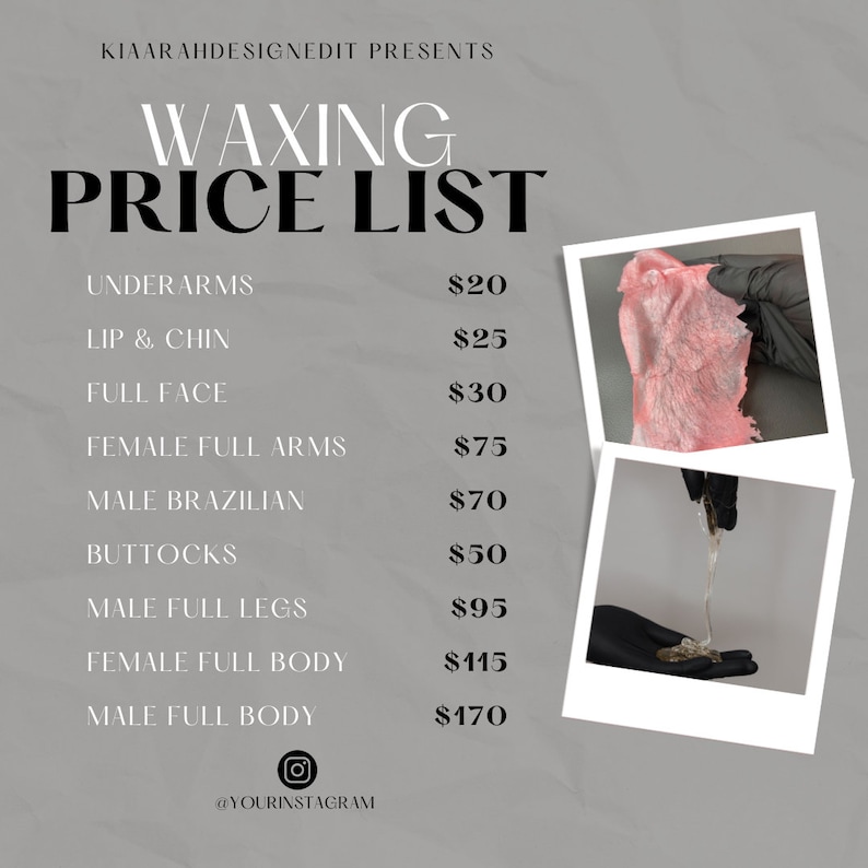 Waxing Price List Flyer | DIY Esthetician Spa Book Today Price List ...
