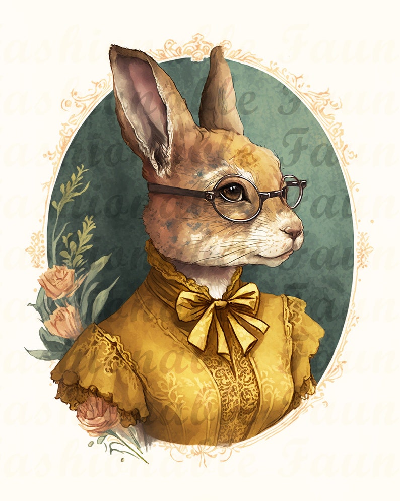 Lady Rabbit in Glasses and Fancy Clothing, Well-dressed Rabbit, Elegant ...