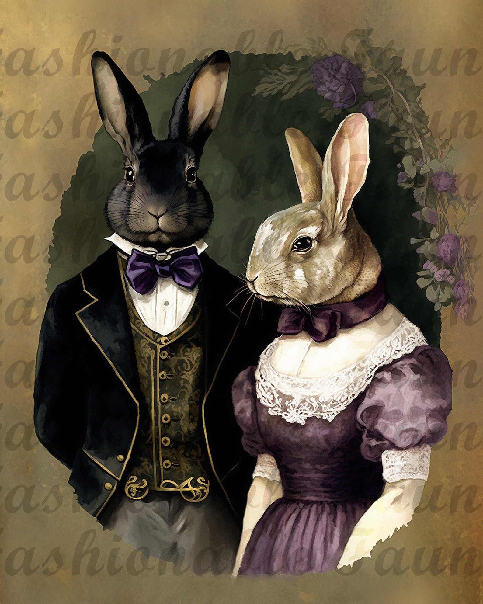 Rabbit Couple in Fancy Clothing, Well-dressed Rabbit, Elegant Bunny ...
