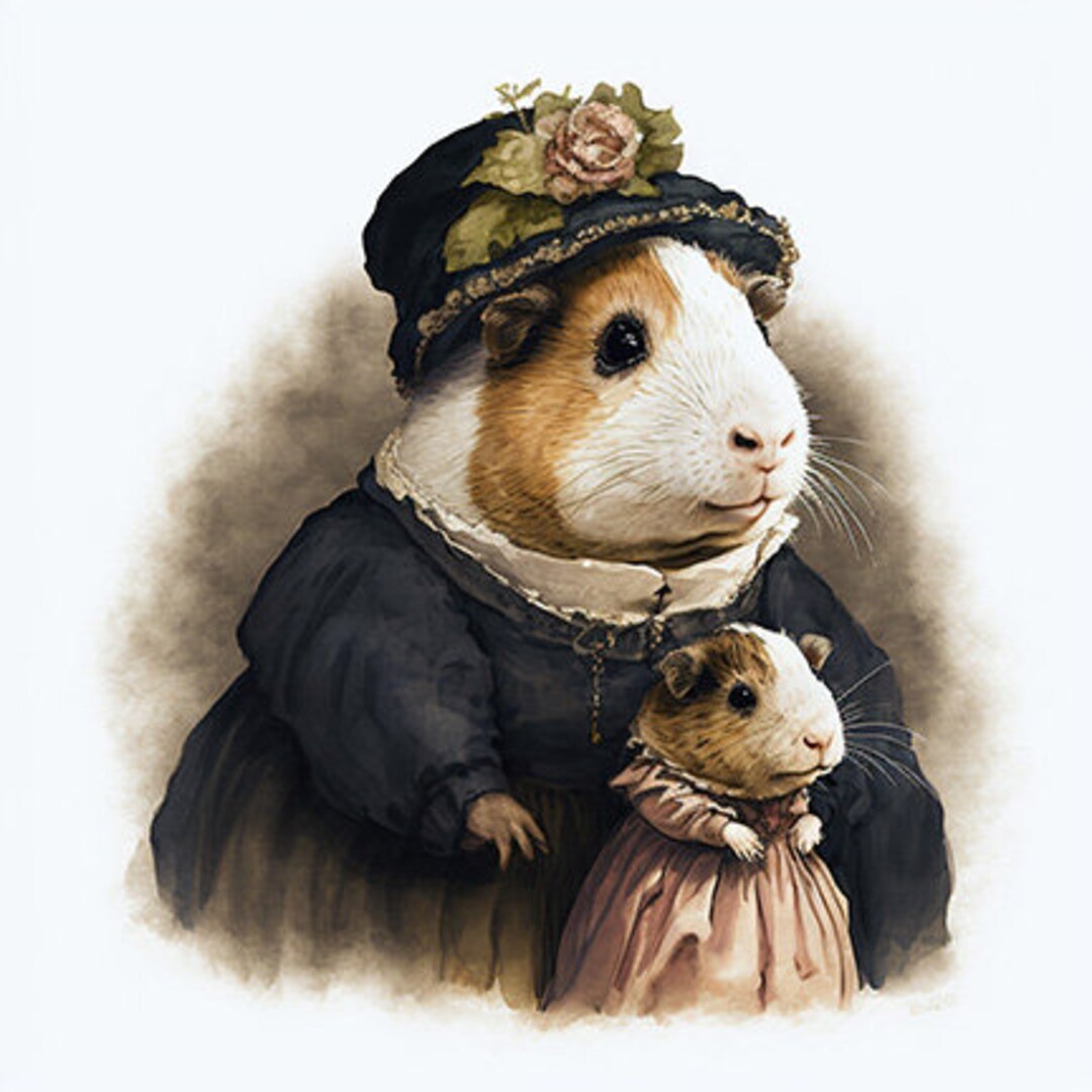 Guinea Pig Mother With Baby in Fancy Clothing, Well-dressed Cavy ...