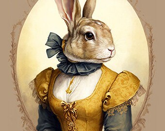 Lady Rabbit in Fancy Clothing Well-dressed Rabbit Elegant - Etsy