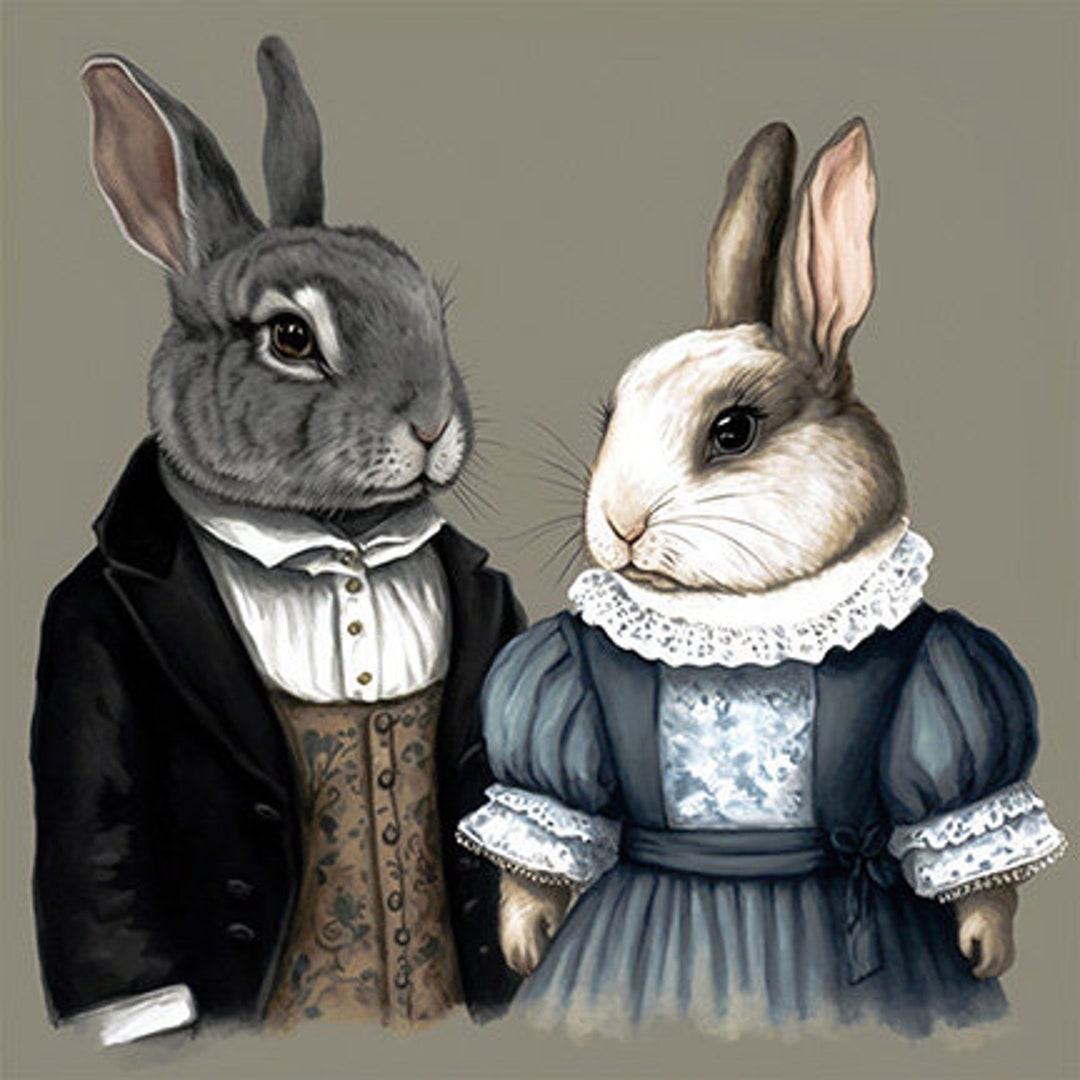 Rabbit Couple in Fancy Clothing, Well-dressed Rabbits, Elegant Bunny ...