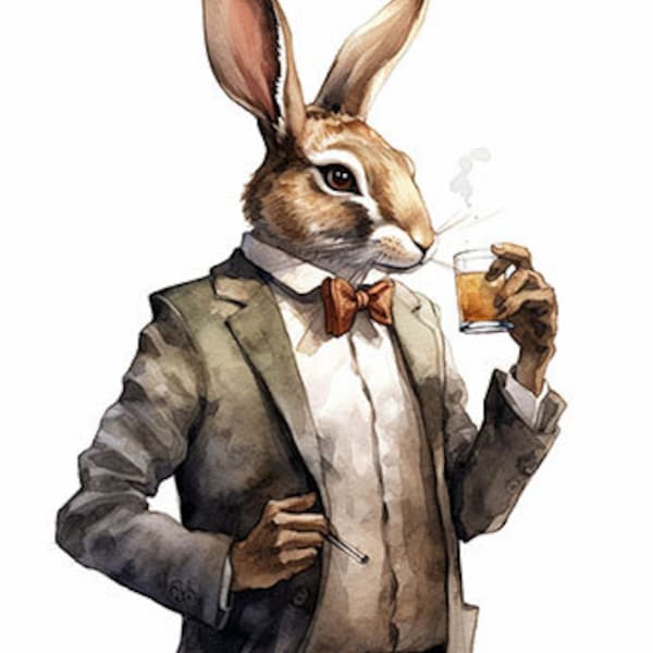 Whiskey Rabbit Art - Etsy