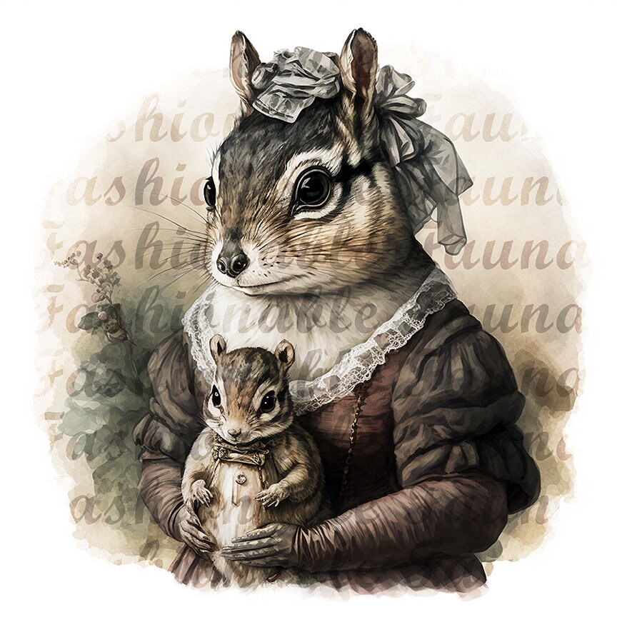 Chipmunk Mother With Baby in Fancy Clothing Well-dressed - Etsy