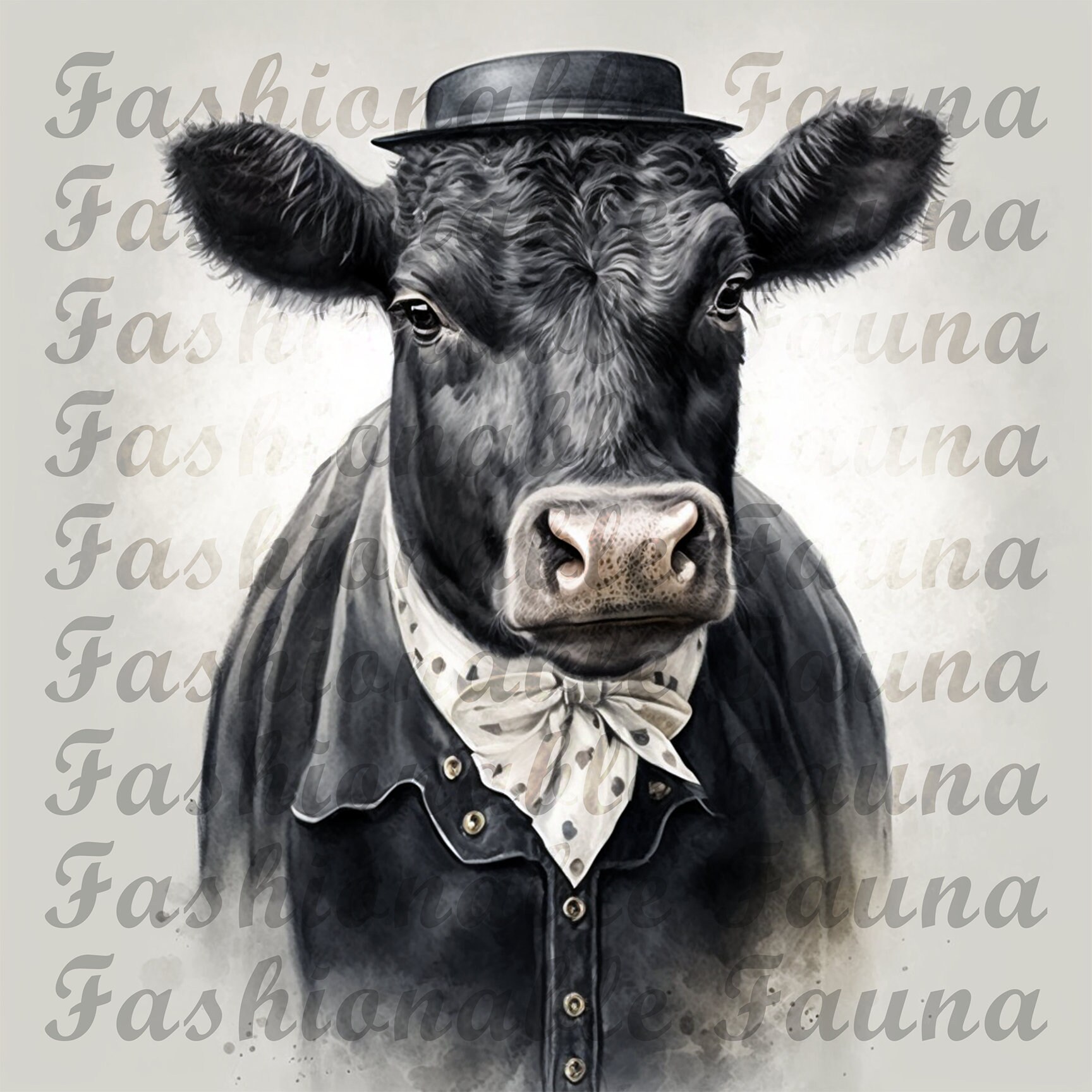 Angus Bull in Fancy Clothes, Fantasy Ranch Livestock Watercolor ...