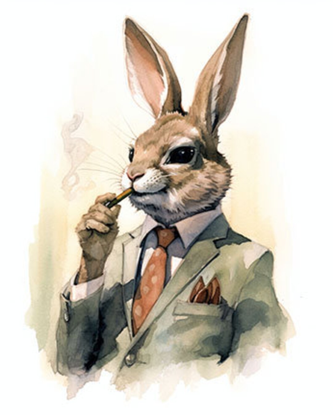 Gentleman Rabbit Smoking a Cigar, Well-dressed Rabbit, Elegant Bunny ...