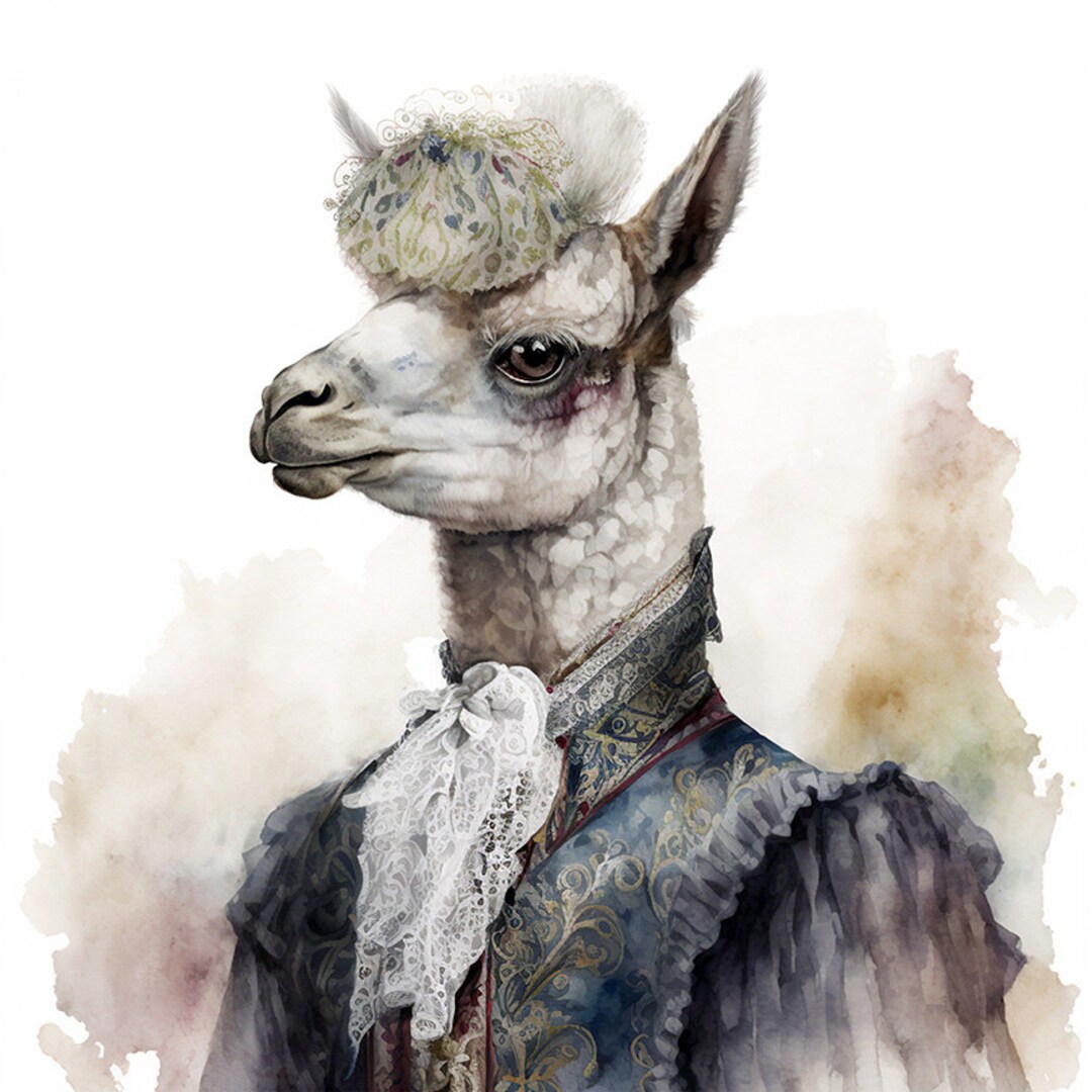 Alpaca in Fancy Clothes Fantasy Animal Watercolor Painting - Etsy Israel