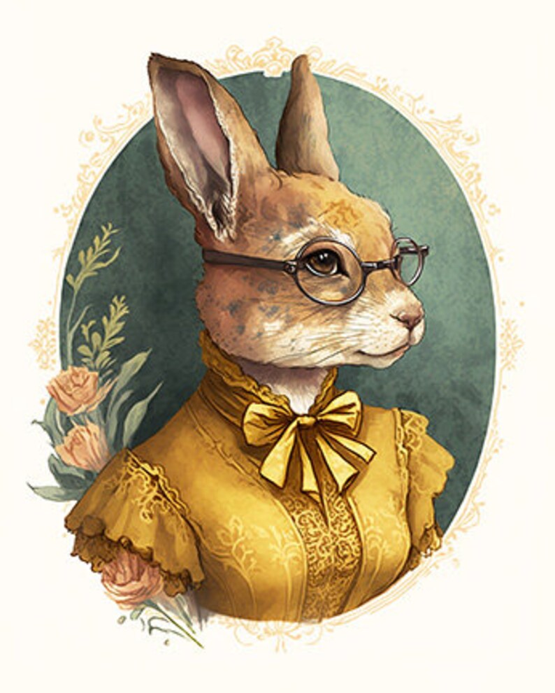 Lady Rabbit in Glasses and Fancy Clothing, Well-dressed Rabbit, Elegant ...