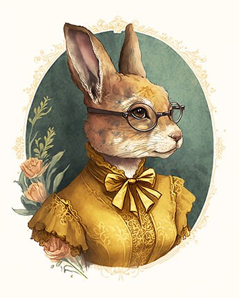 Lady Rabbit in Glasses and Fancy Clothing, Well-dressed Rabbit, Elegant ...