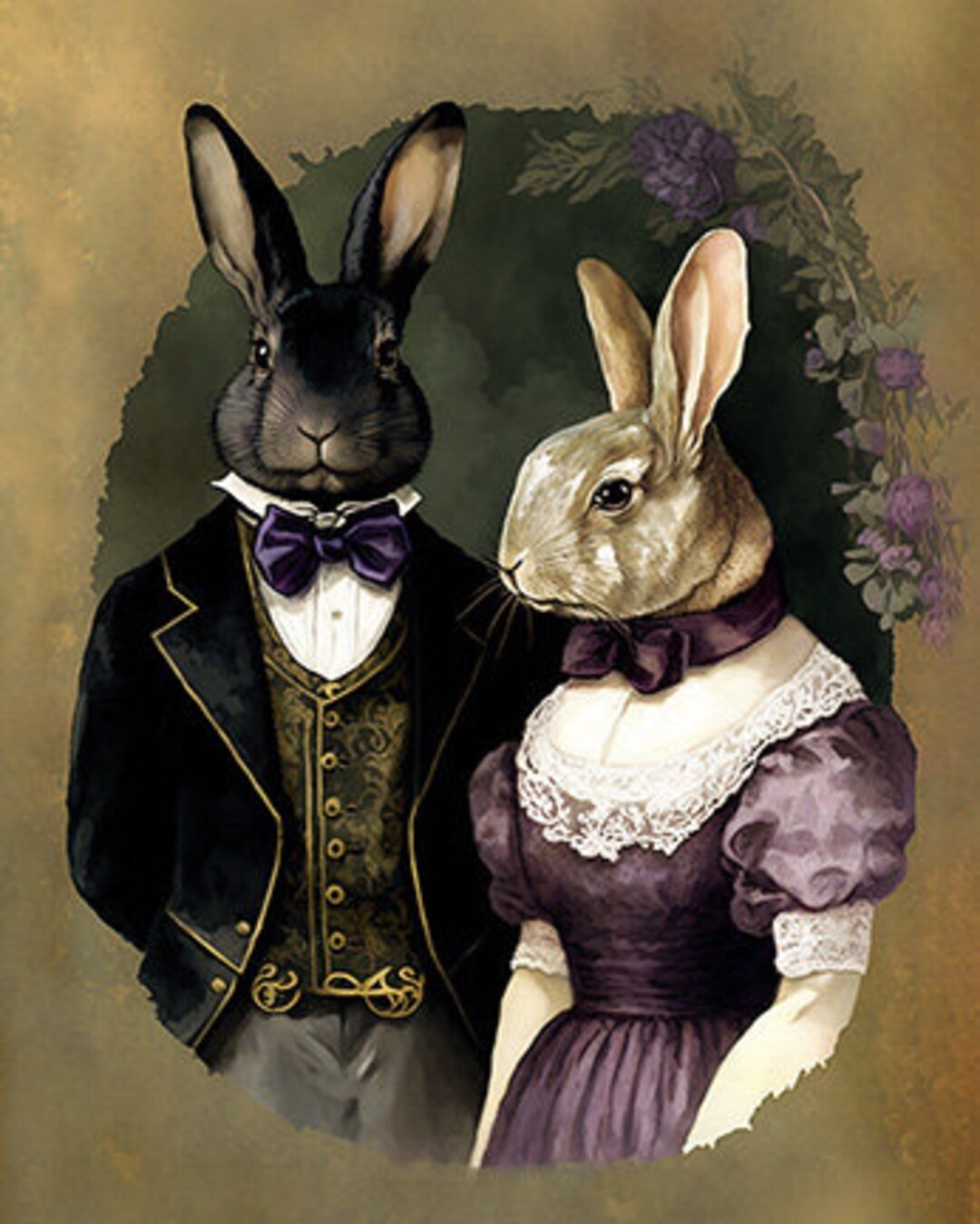 Rabbit Couple in Fancy Clothing, Well-dressed Rabbit, Elegant Bunny ...