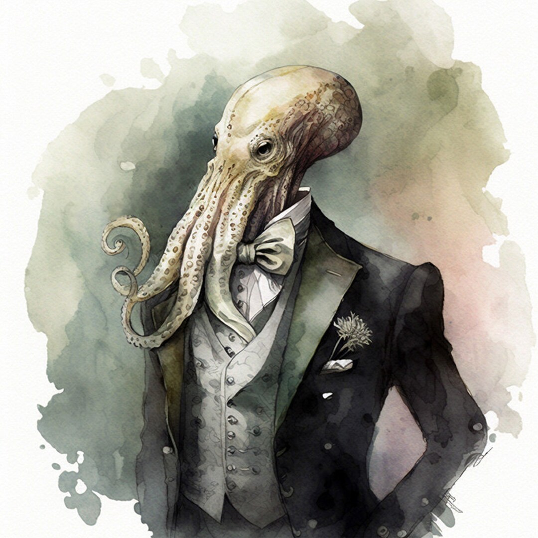 Octopus Gentleman in Fancy Clothing, Well-dressed Octopus, Fantasy Sea ...
