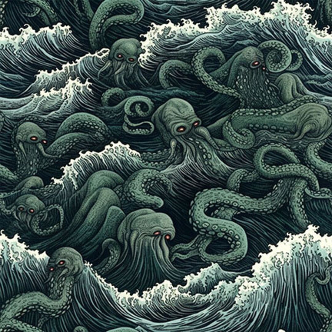 Octopus and Waves, Repeating Pattern, Fantasy Sea Creature, Wall Art or ...