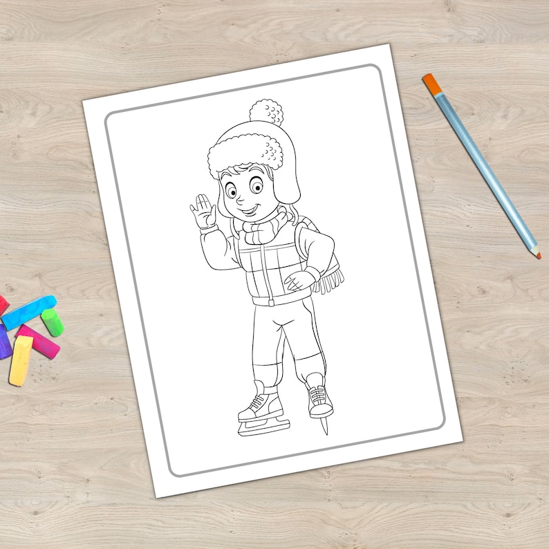 Ice Skating Coloring Pages for Kids Ages 4-8 Printable Coloring Book ...