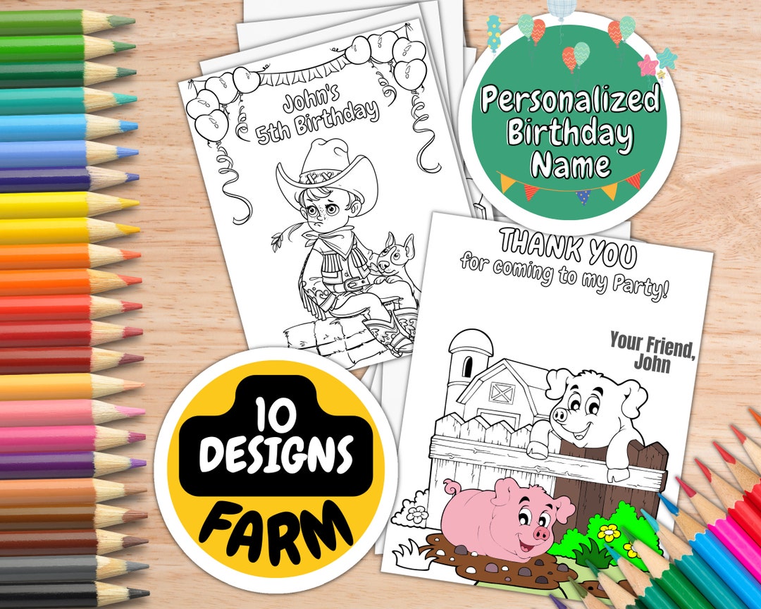 Personalized Farm Party Coloring Pages, 10 Farm Coloring Pages for Kids ...