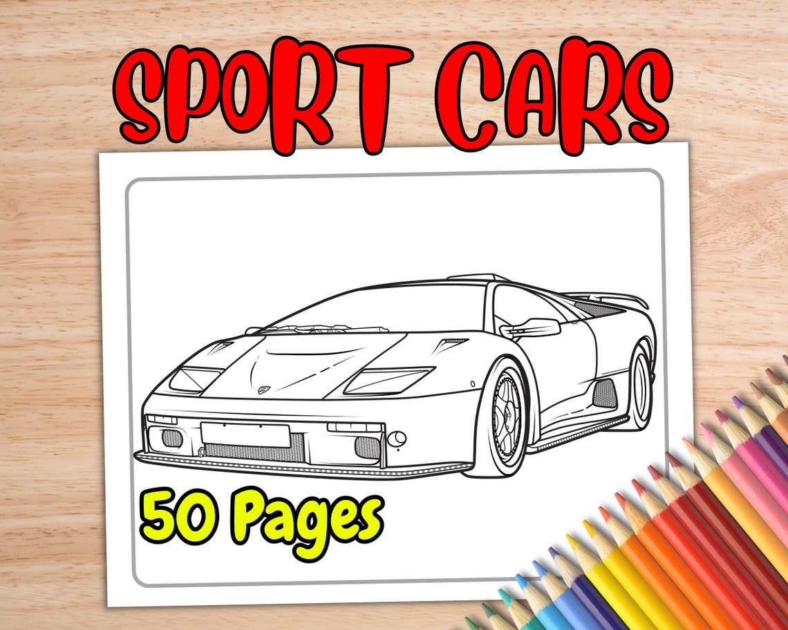 Sport Cars Coloring Pages for Kids Printable Coloring Book With 50 ...