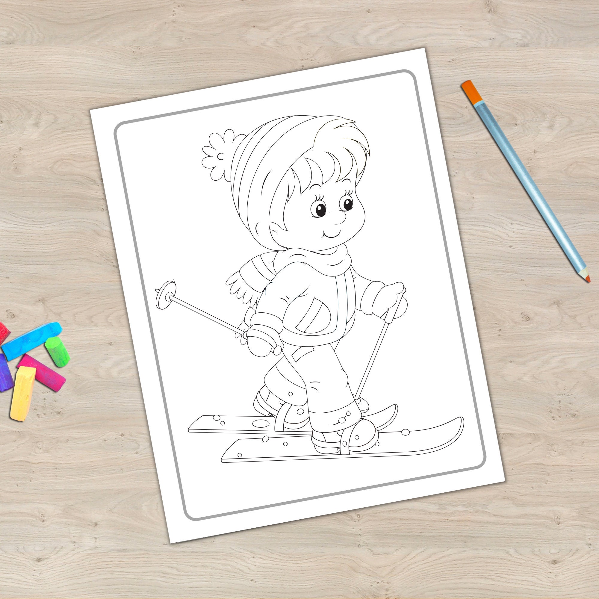 Skiing Coloring Pages for Kids Ages 4-8 | Printable Coloring Book With ...