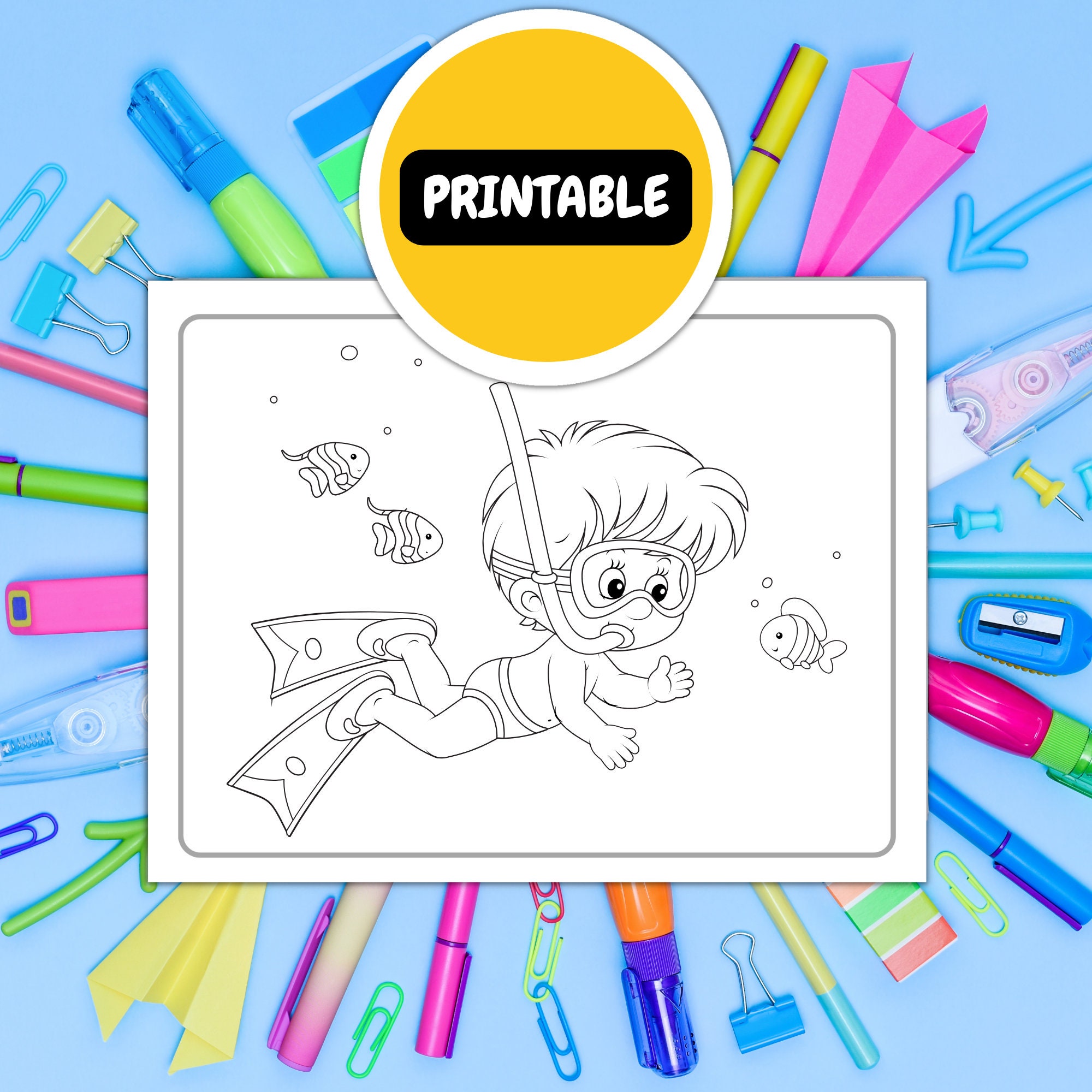 Swimming Coloring Pages for Kids Ages 4-8| Printable Coloring Book With ...