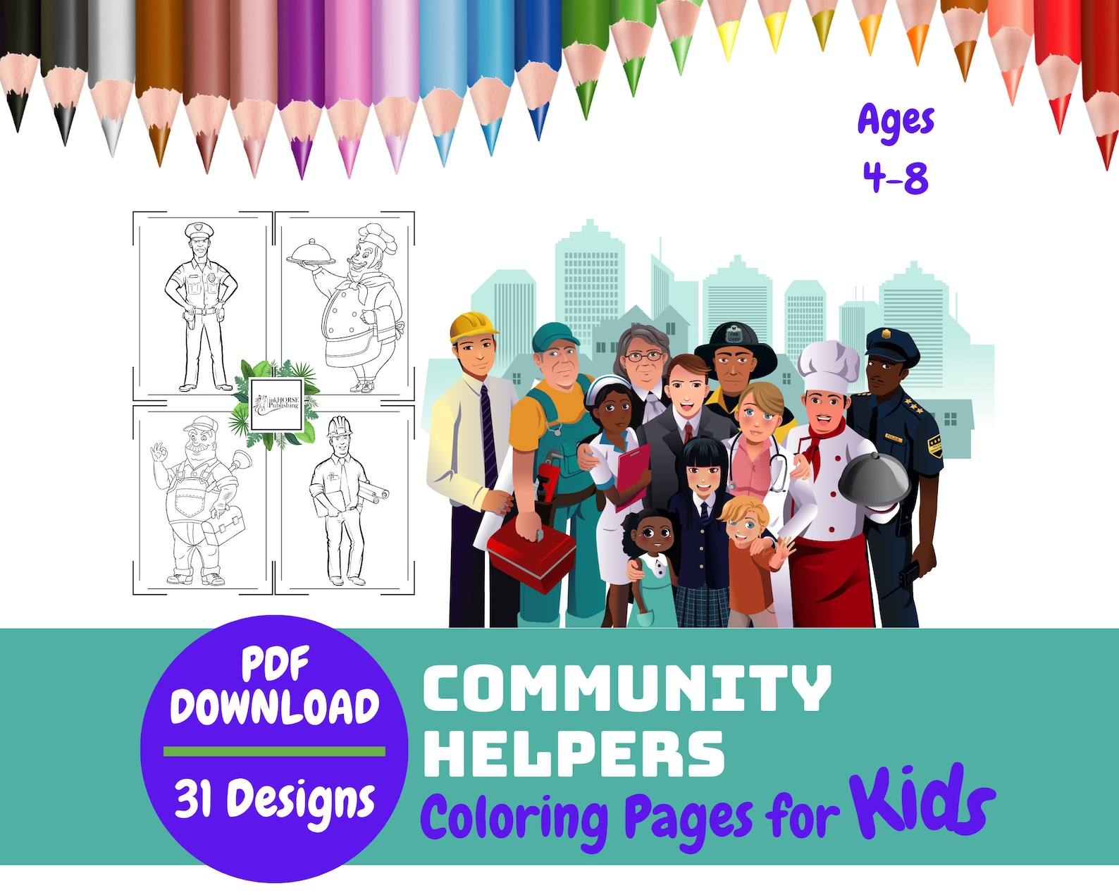 Community Helpers Coloring Pages for Kids Ages 4-8 by Inkhorse - Etsy