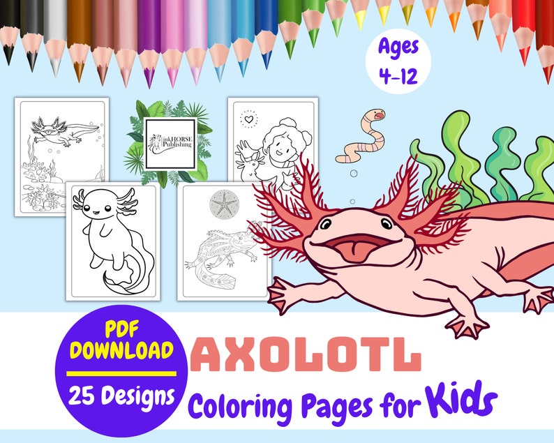 Axolotl Coloring Pages for Kids Ages 4-12 Printable Coloring - Etsy