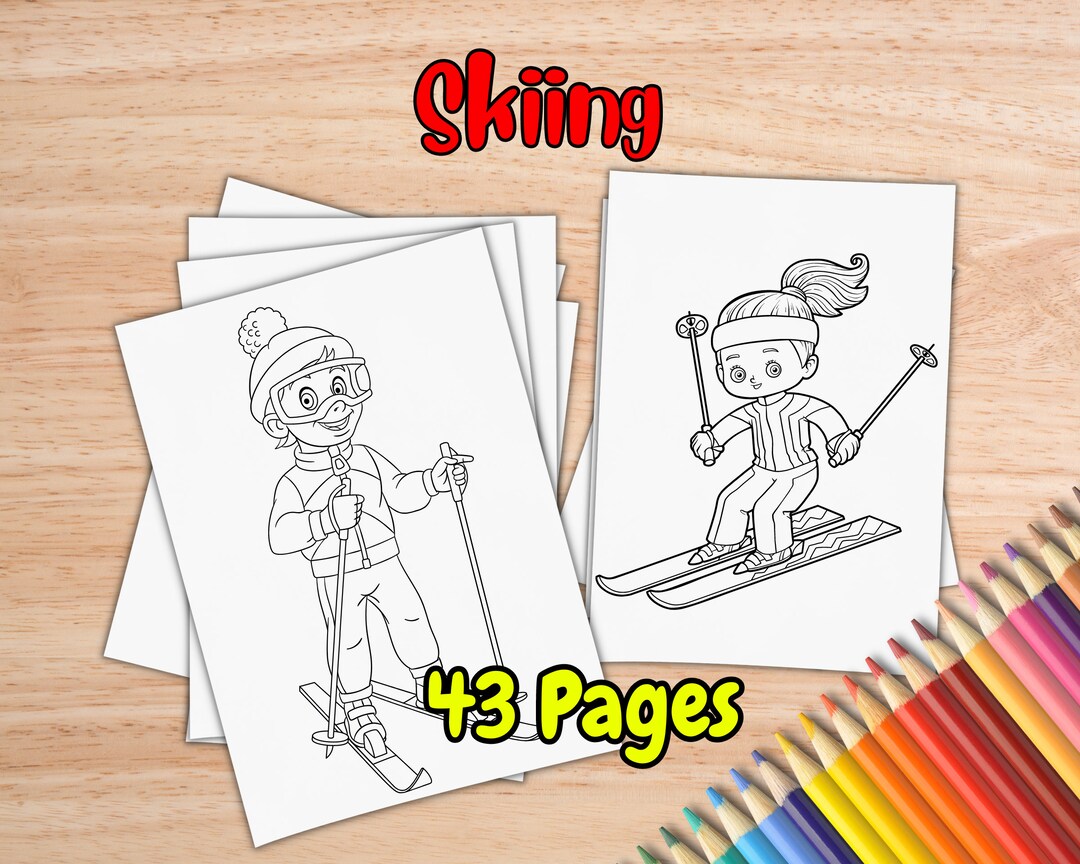 Skiing Coloring Pages for Kids Ages 4-8 | Printable Coloring Book With ...
