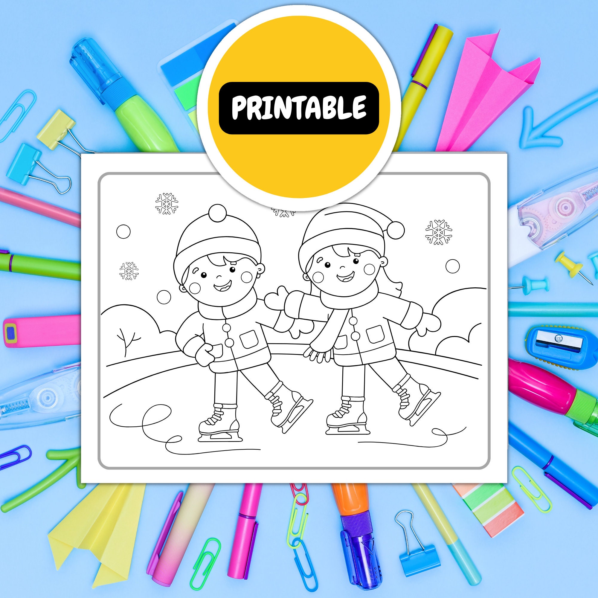 Ice Skating Coloring Pages for Kids Ages 4-8 Printable Coloring Book ...