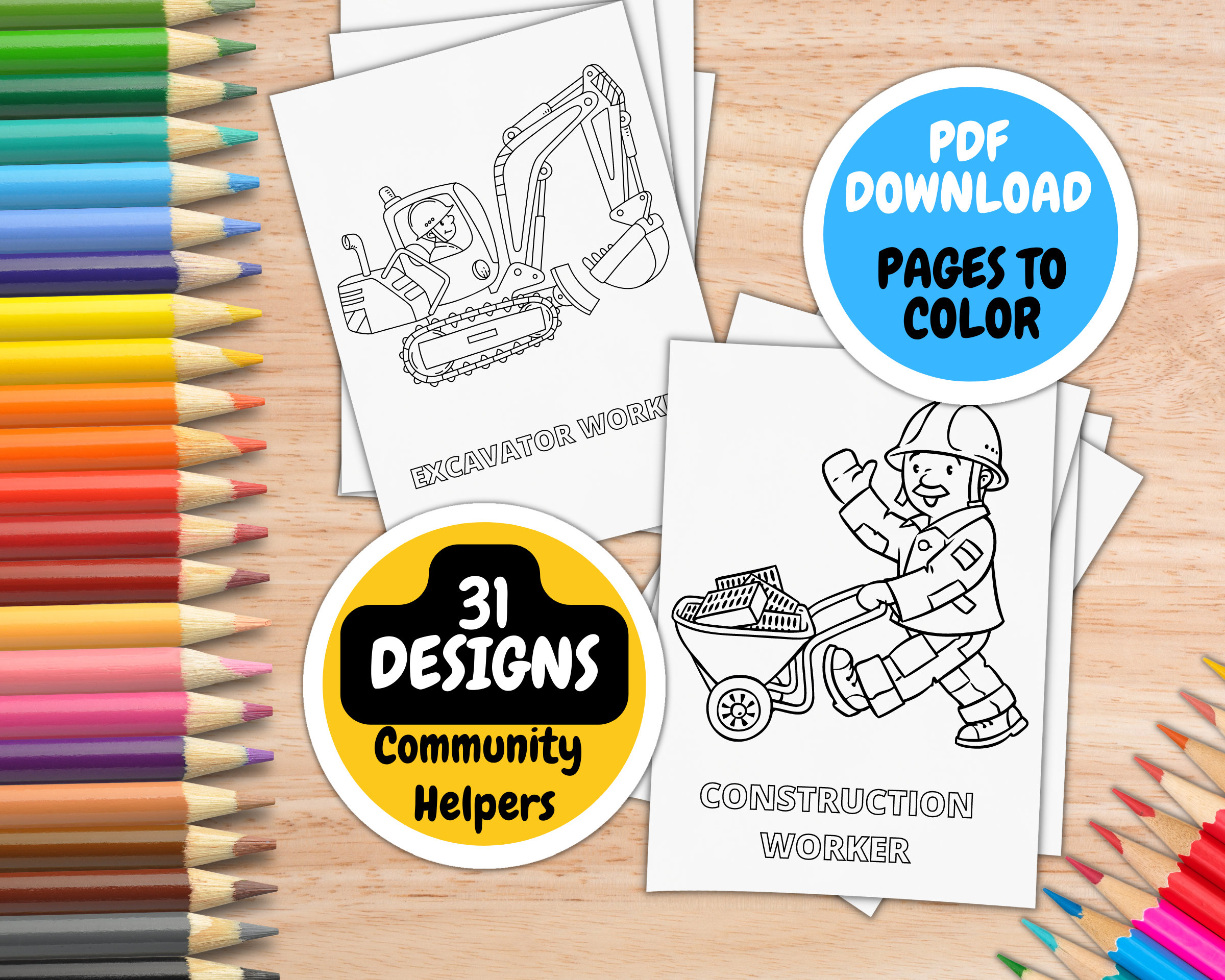 Community Helpers Coloring Pages for Kids Ages 4-8 by Inkhorse ...