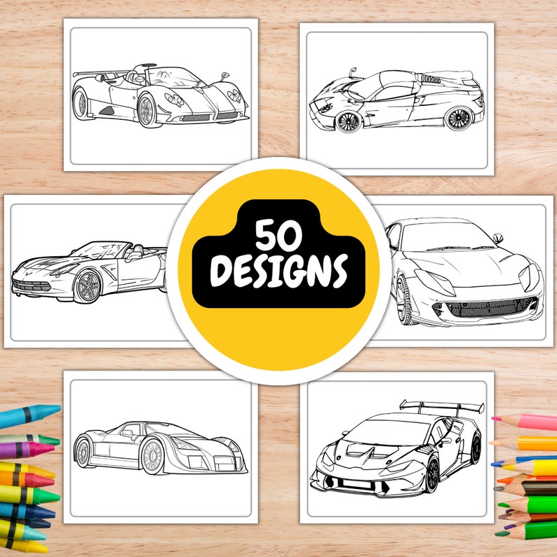 Sport Cars Coloring Pages for Kids | Printable Coloring Book With 50 ...