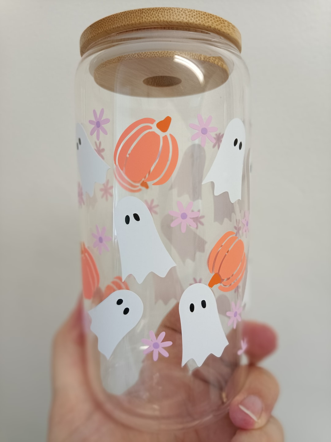 Cute Ghost Glass Can,halloween Ghost Cup, Fall Glass Can, Ghosties ...