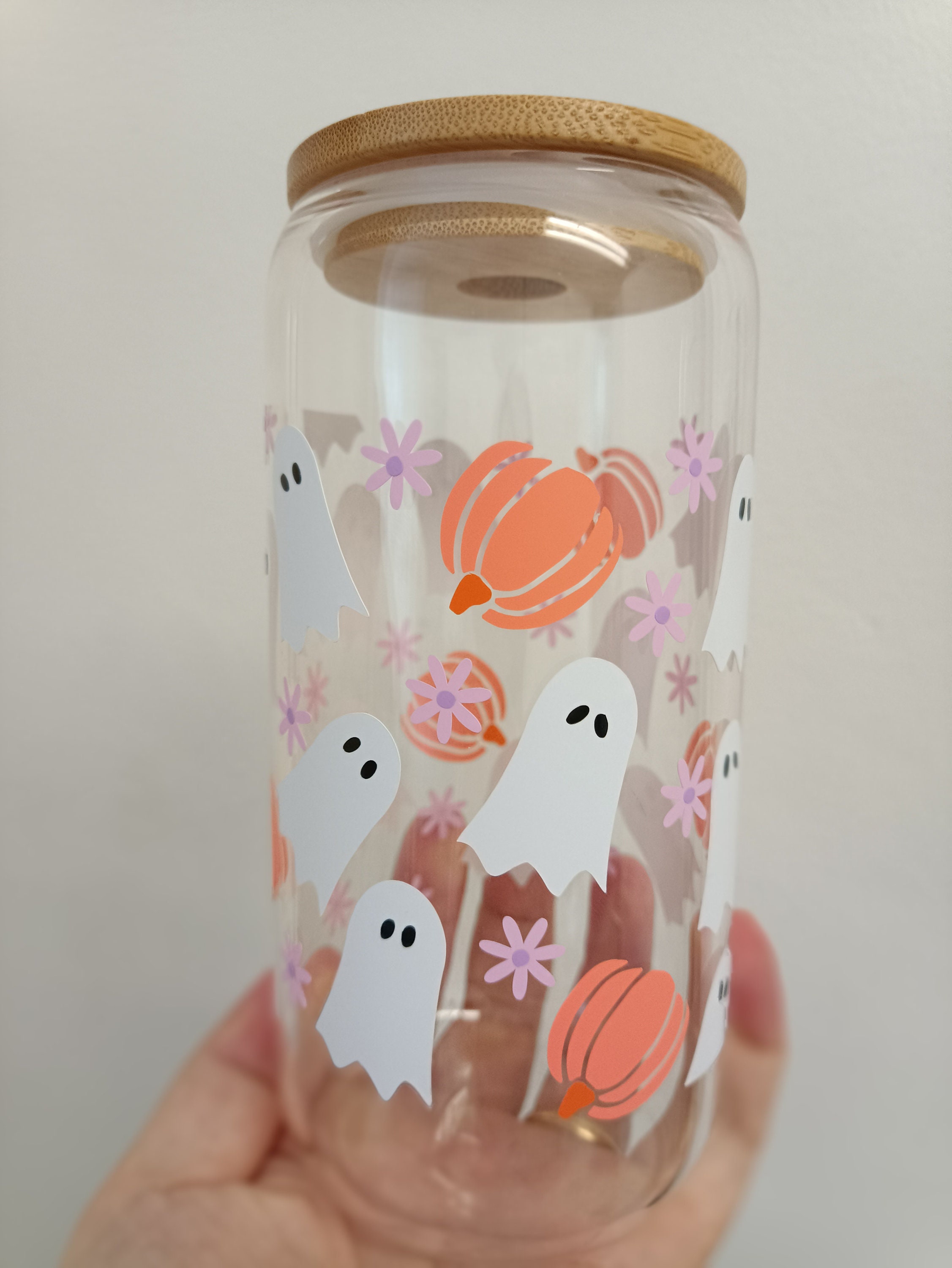 Cute Ghost Glass Can,halloween Ghost Cup, Fall Glass Can, Ghosties ...