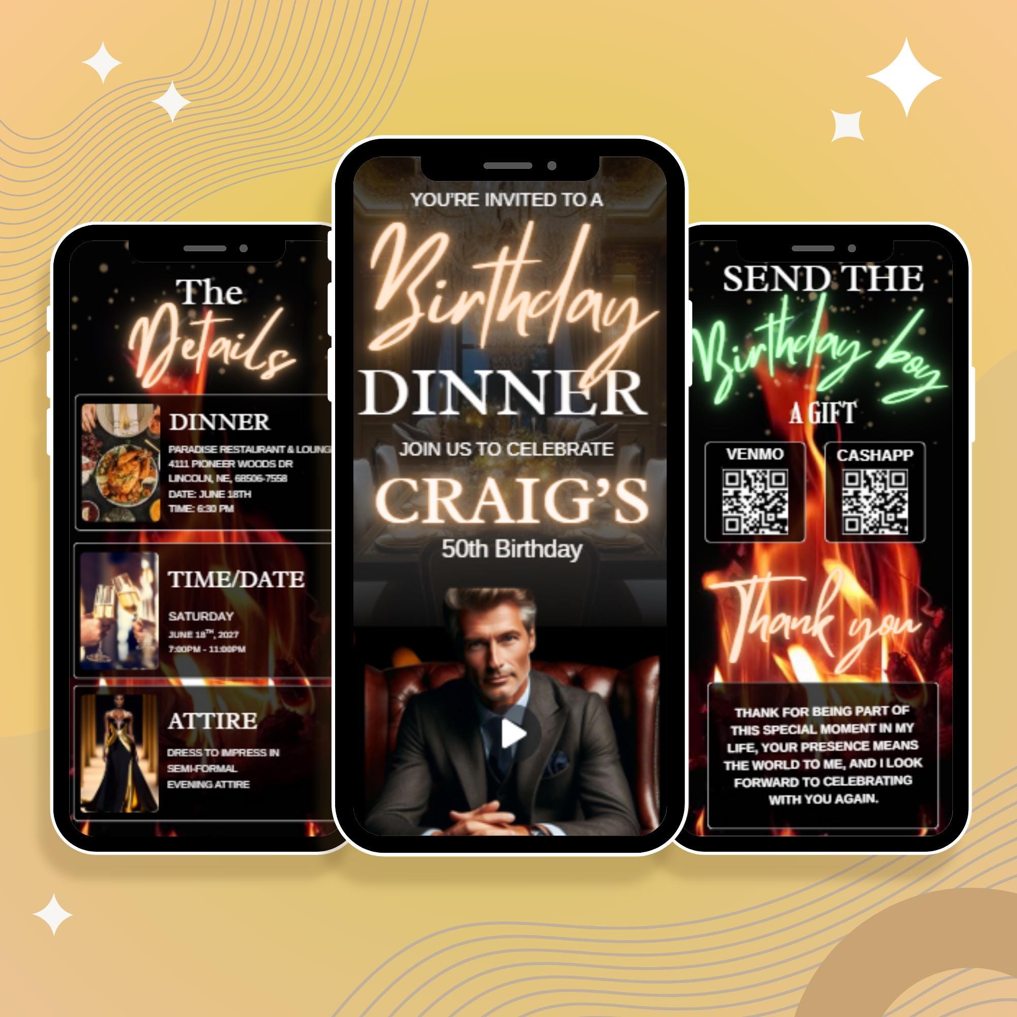 Editable Animated Birthday Dinner Invitation, DIY Canva Premade ...