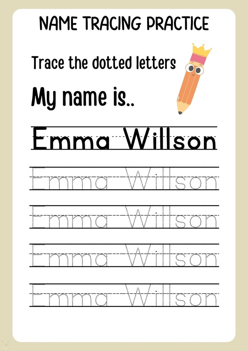 Pre-k Custom Name Tracing Printable Worksheet - Etsy