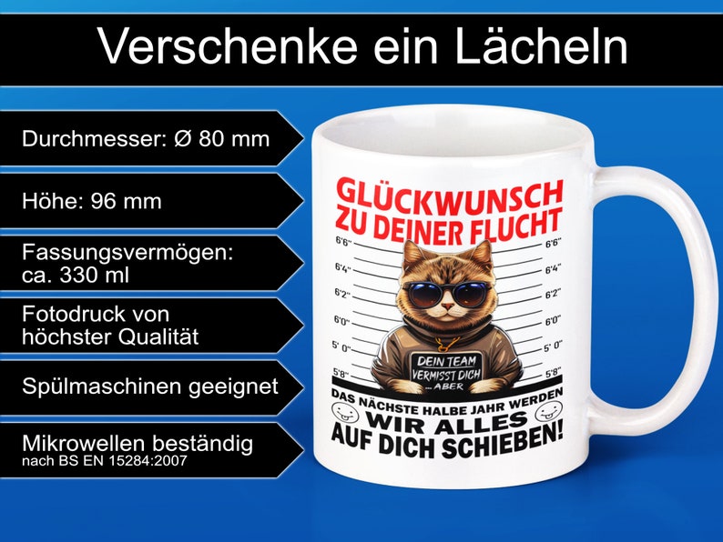 Abschiedsgeschenk Kollegen | Glückwunsch zu deiner Flucht | Kaffeetasse ...