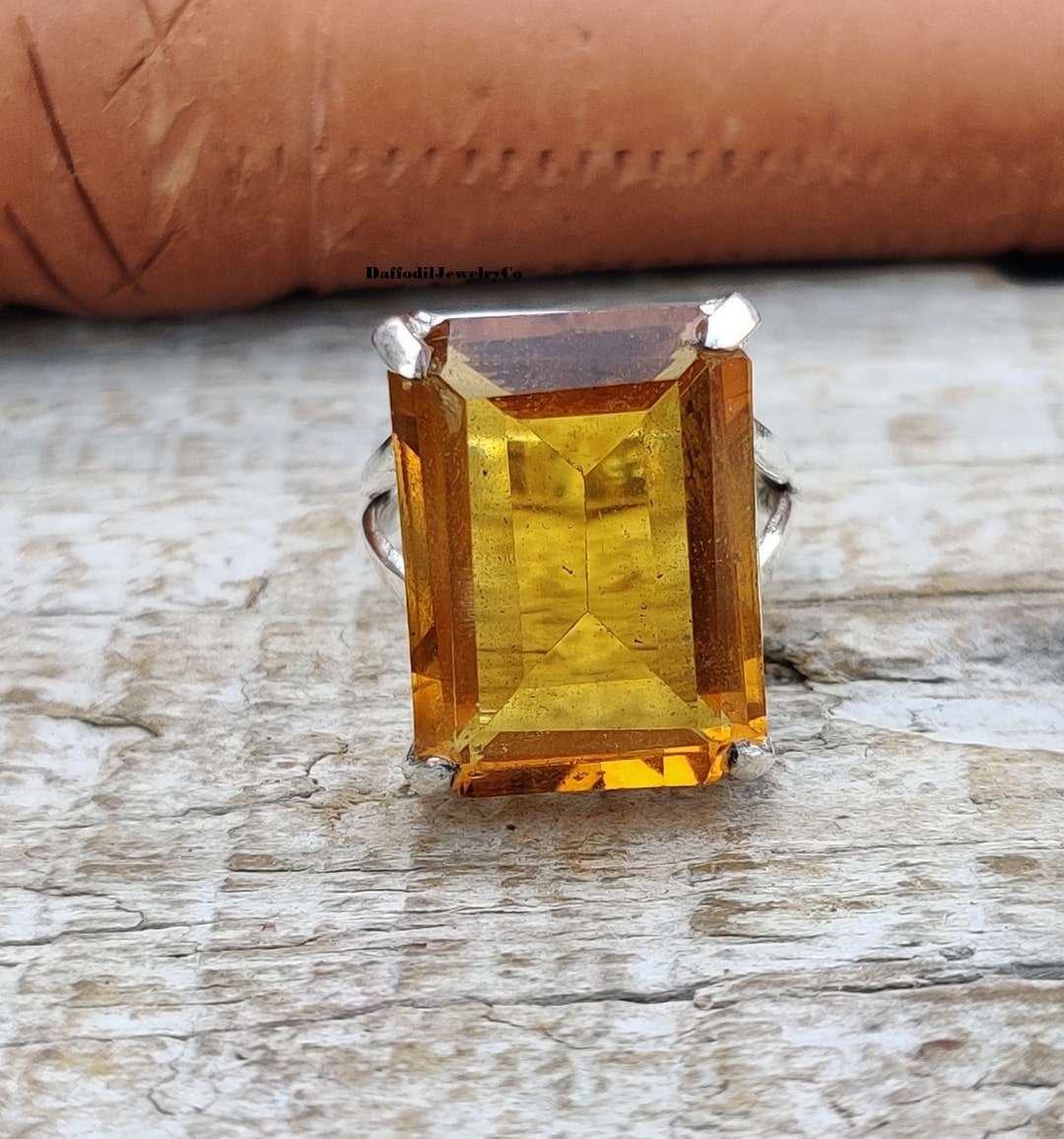 Handmade Citrine Ring: 925 Sterling Silver, Rectangle Gemstone - Etsy