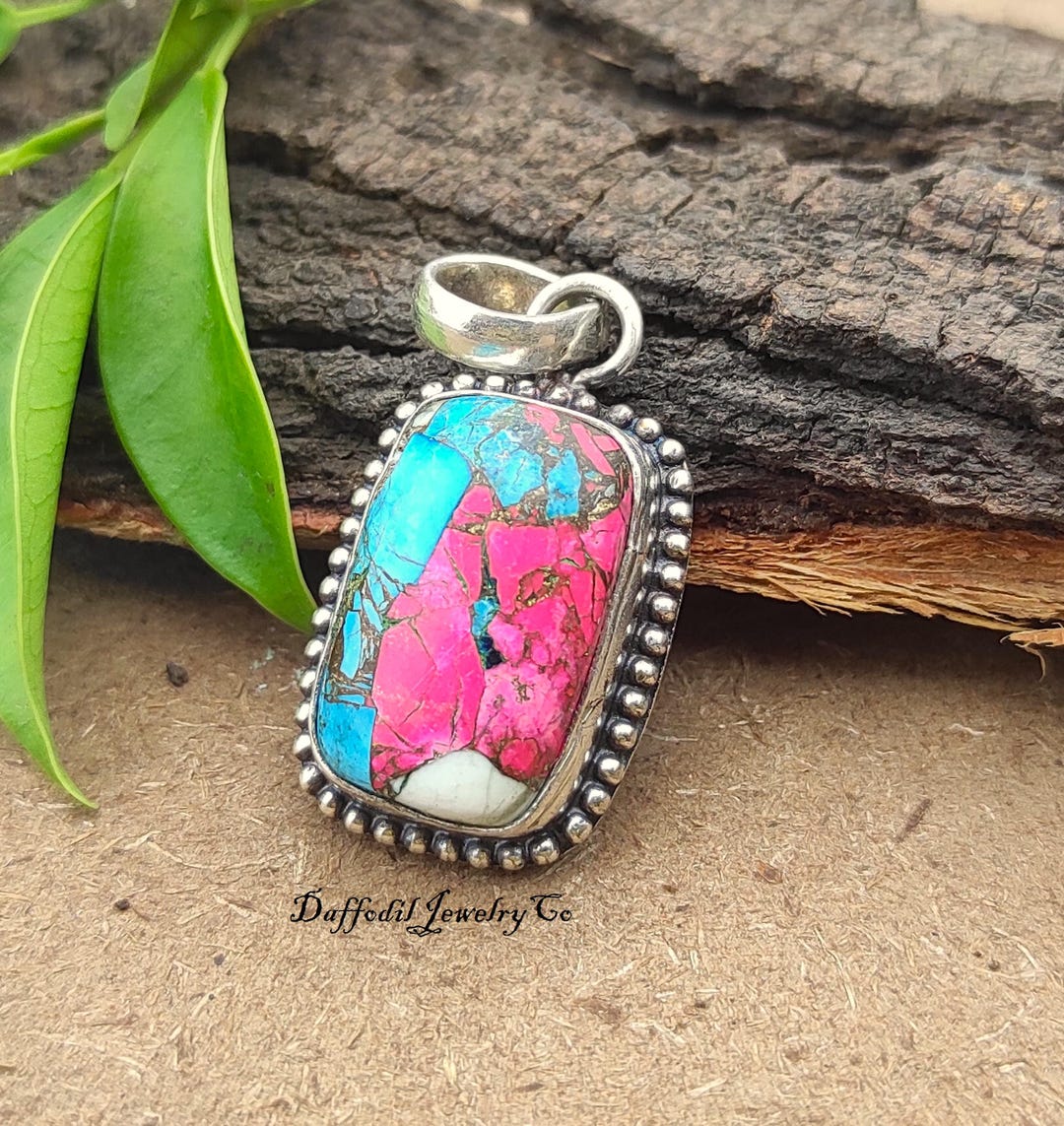 Handmade Cotton Candy Turquoise Pendant: 925 Sterling Silver Necklace ...