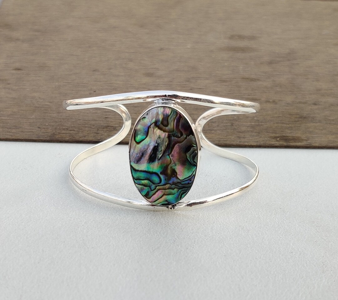 Abalone Shell Cuff Bangle, 925 Sterling Silver Bangle, Abalone Shell ...