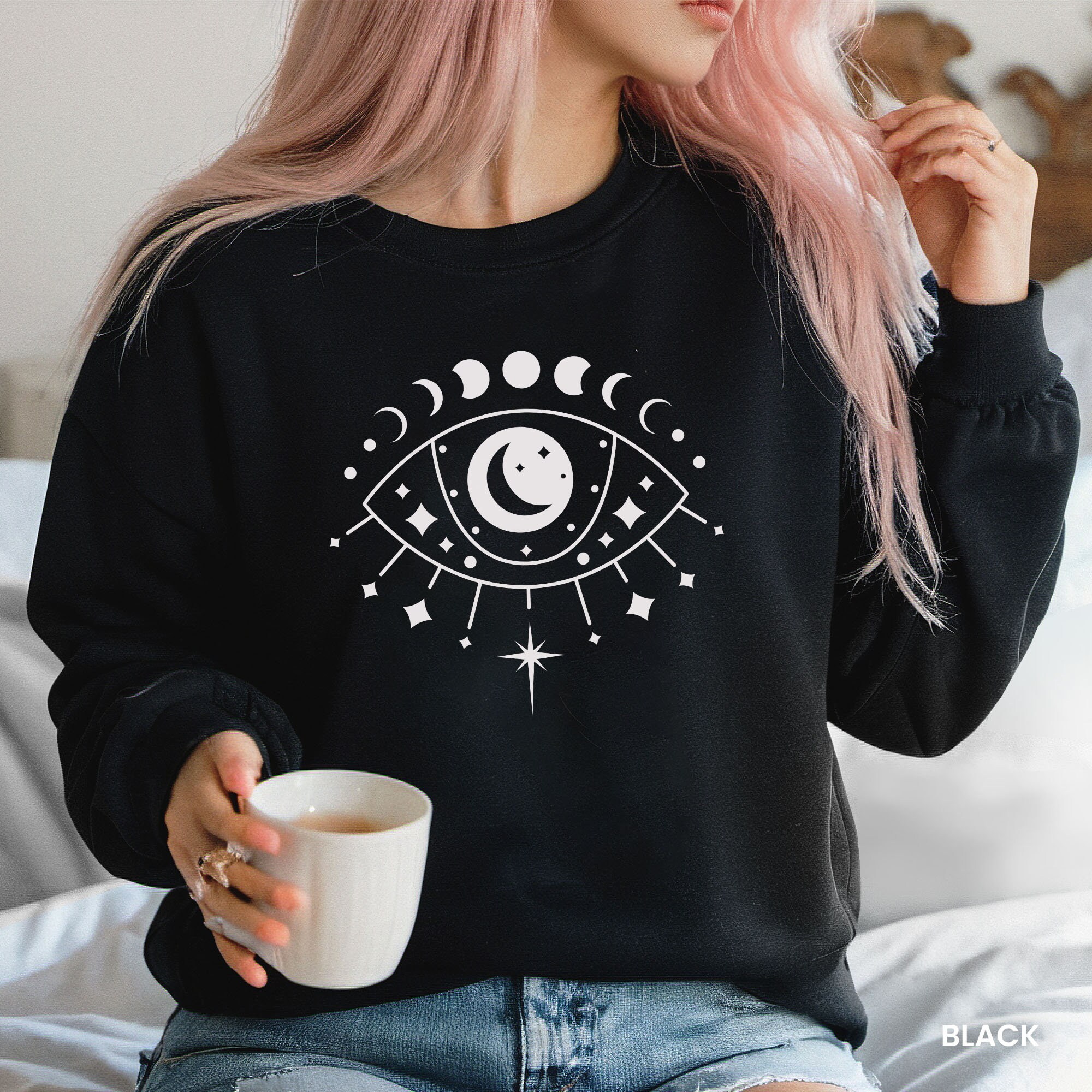 Celestial Moon Phases Evil Eye Shirt, Witch Bachelorette Sweatshirt ...