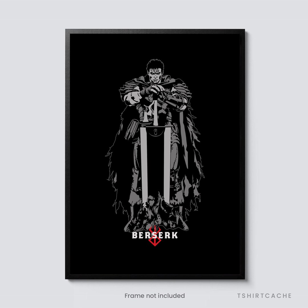 Berserk Guts Wall Art, Black Swordsman Anime Merch, Man Cave Manga Room ...