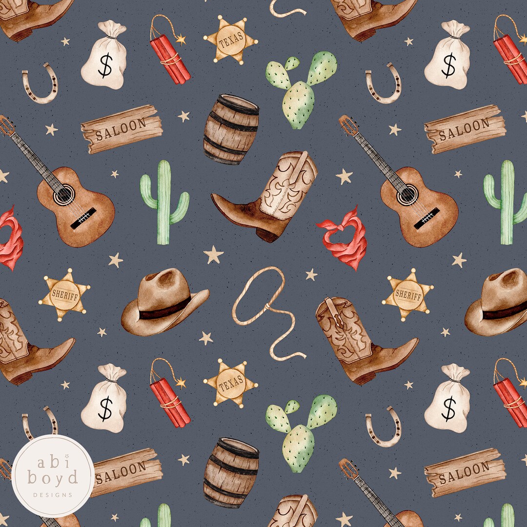 Seamless Western Cowboy Boot Pattern, Wild West Fabric Design, Texas ...