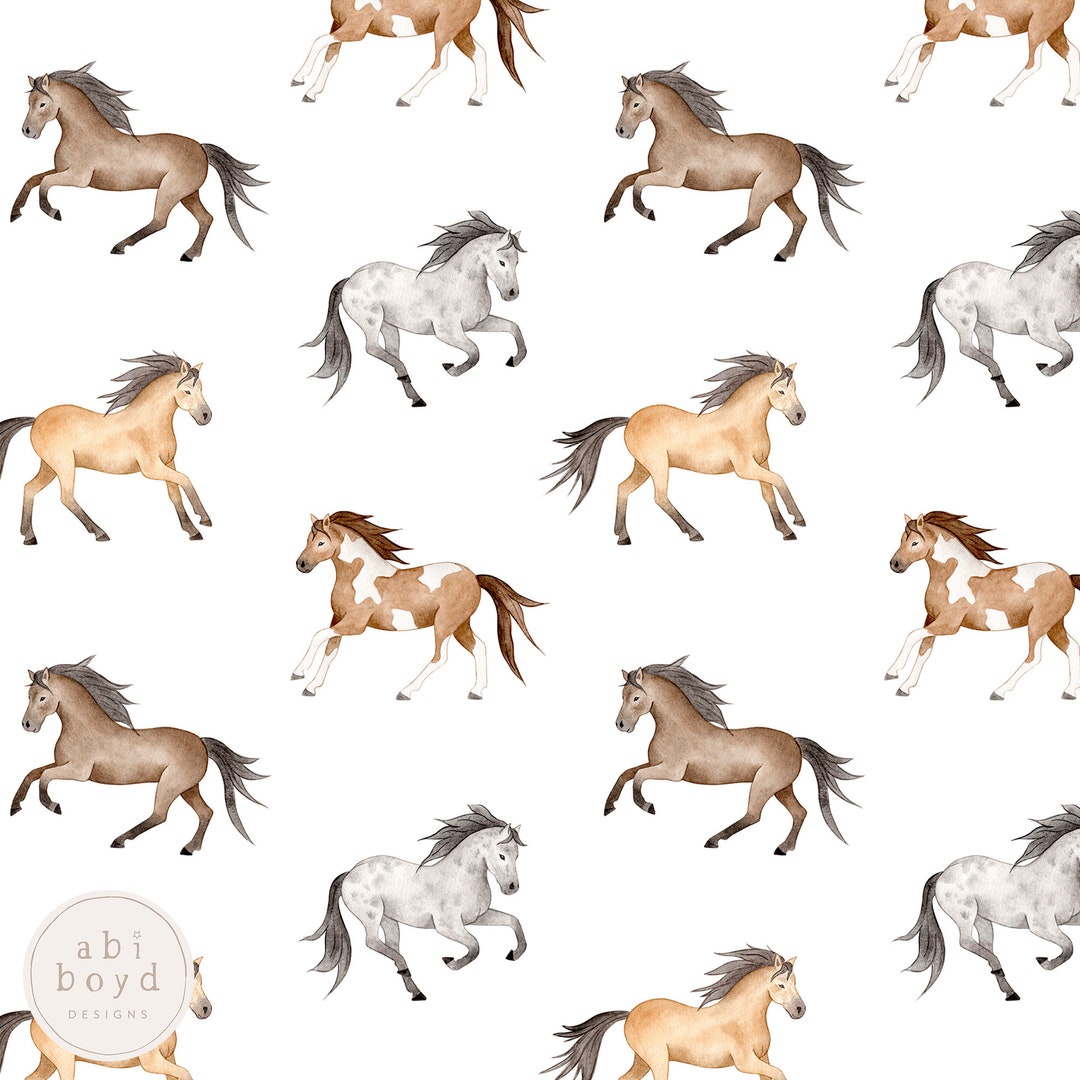 Horse Seamless Pattern, Farm Animal Fabric Design, Watercolor Horse ...