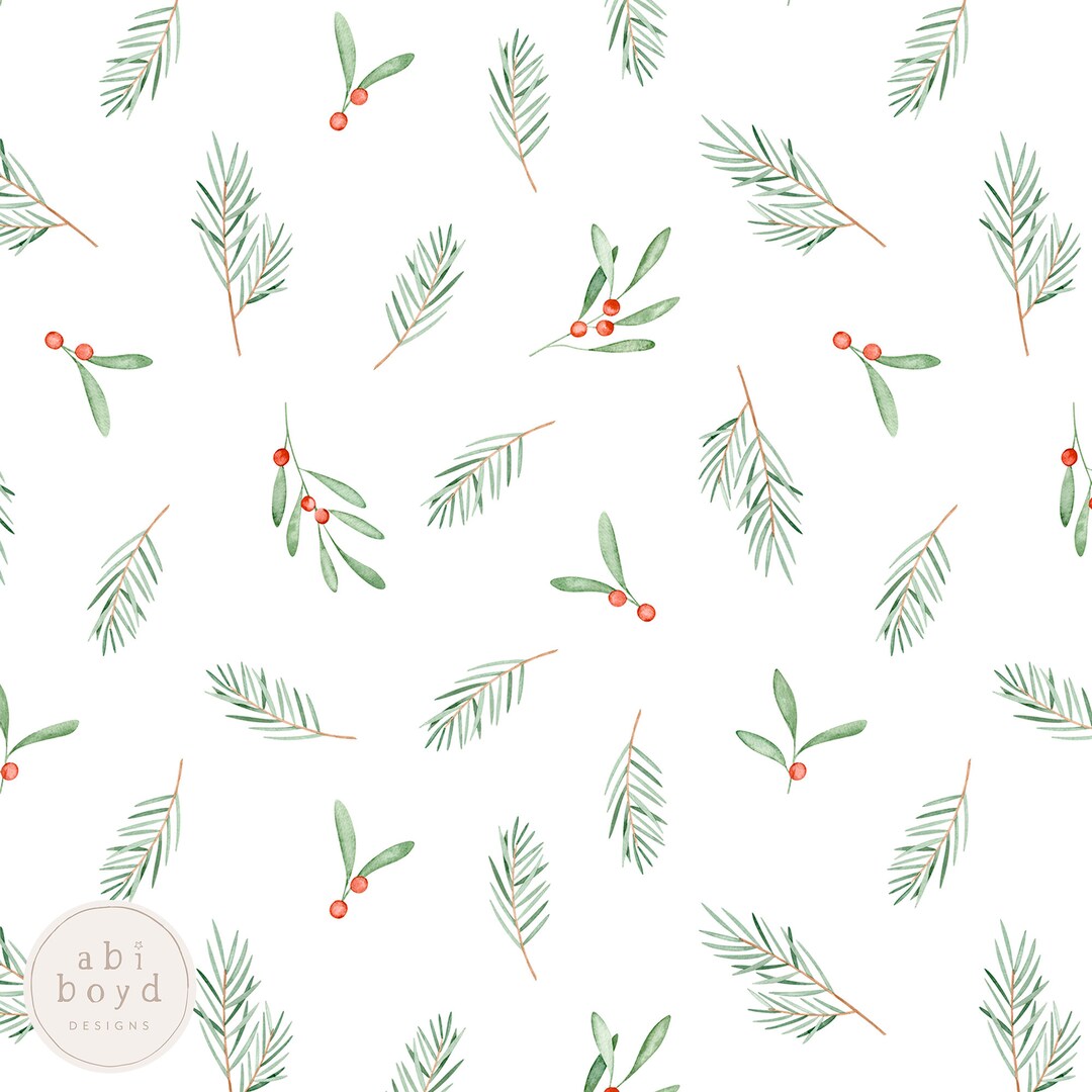 Simple Christmas Foliage Seamless File, Xmas Holly and Berries ...