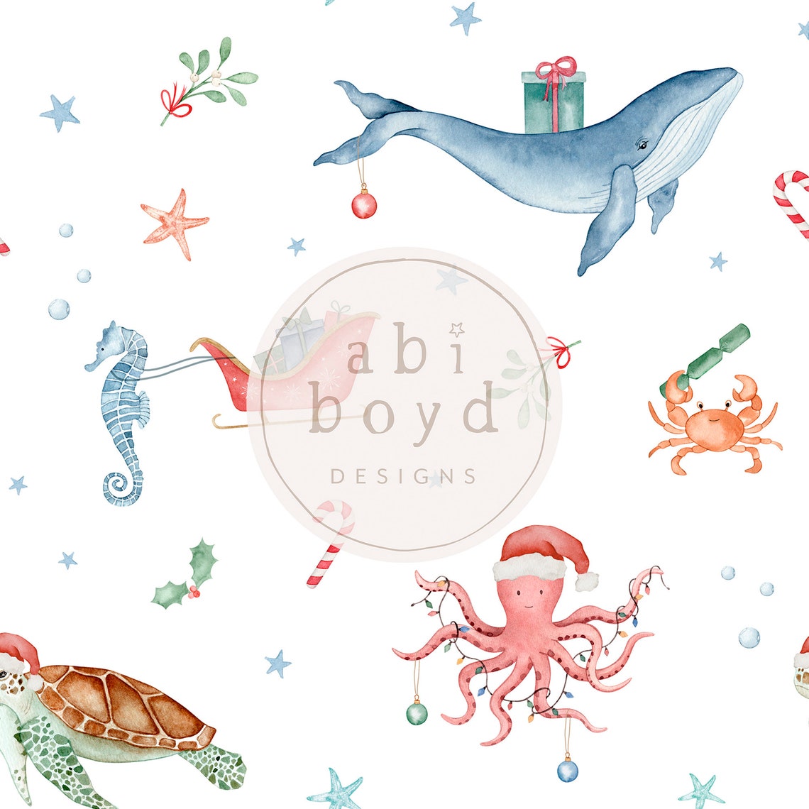 Coastal Christmas Seamless File, Xmas Under the Sea Repeating Pattern ...