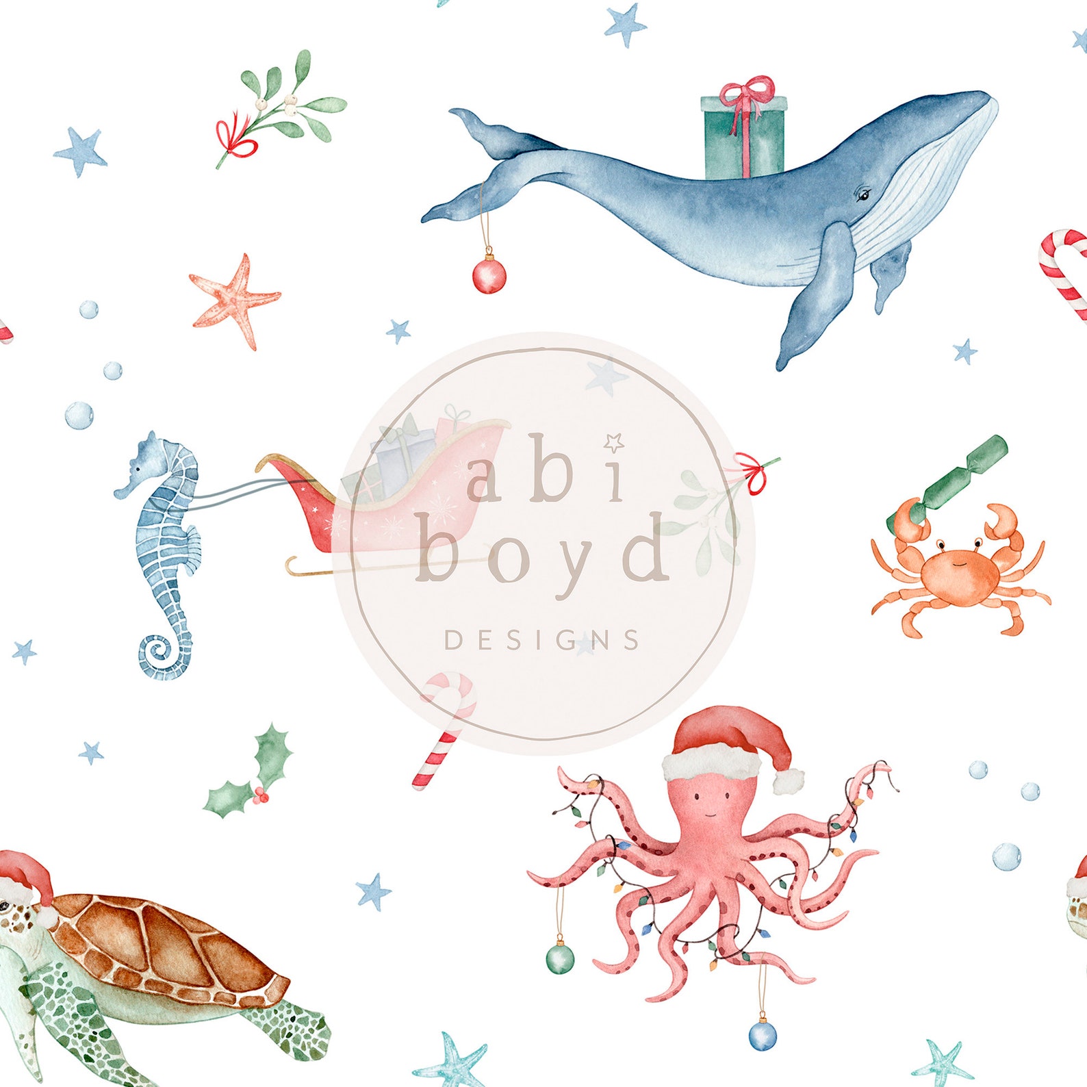 Coastal Christmas Seamless File, Xmas Under the Sea Repeating Pattern ...