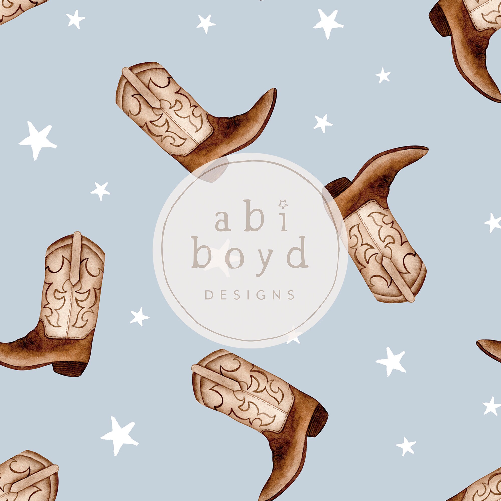 Seamless Blue Cowboy Boot Pattern, Watercolor Western Repeat Tile for ...