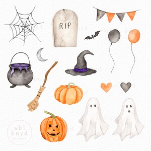 Watercolor Spooky Halloween Clipart, Halloween Pumpkin, Bat, Spiders ...