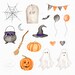 Watercolor Spooky Halloween Clipart, Halloween Pumpkin, Bat, Spiders ...
