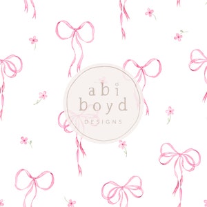 Pink Bow Seamless Pattern, Dainty Flowers Repeating Pattern, Watercolor ...