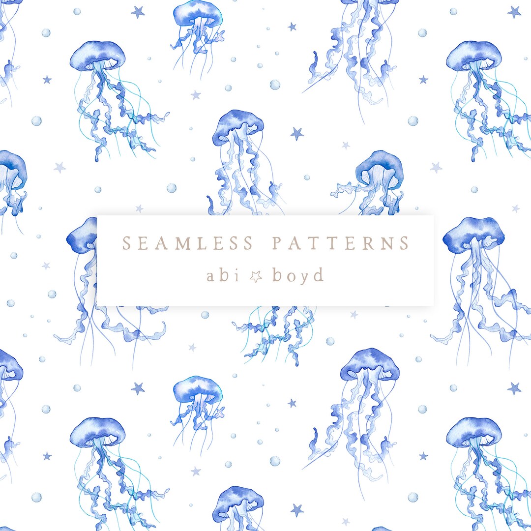 Blue Jellyfish Pattern, Ocean Theme Repeat Tile, Fabric Design, Summer ...