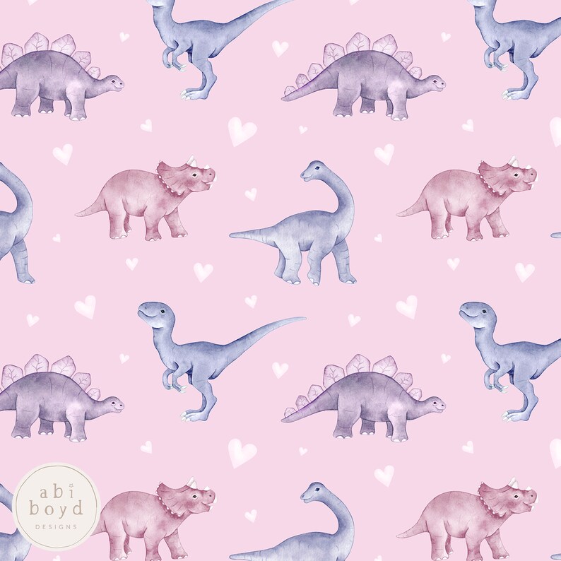 Girly Dinosaur Seamless Pattern, Pink Dino Repeating Pattern, Cute ...