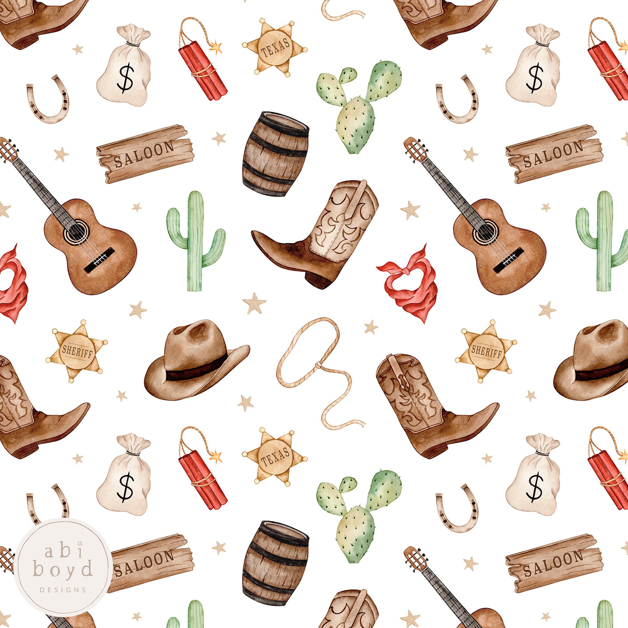 Seamless Western Cowboy Boot Pattern, Wild West Fabric Design, Texas ...