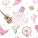 Boho Cowgirl Seamless Pattern, Hand Painted Pink Western Fabric Design ...